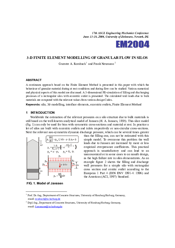 (PDF) 3-D Finite Element Modelling of Granular Flow in Silos