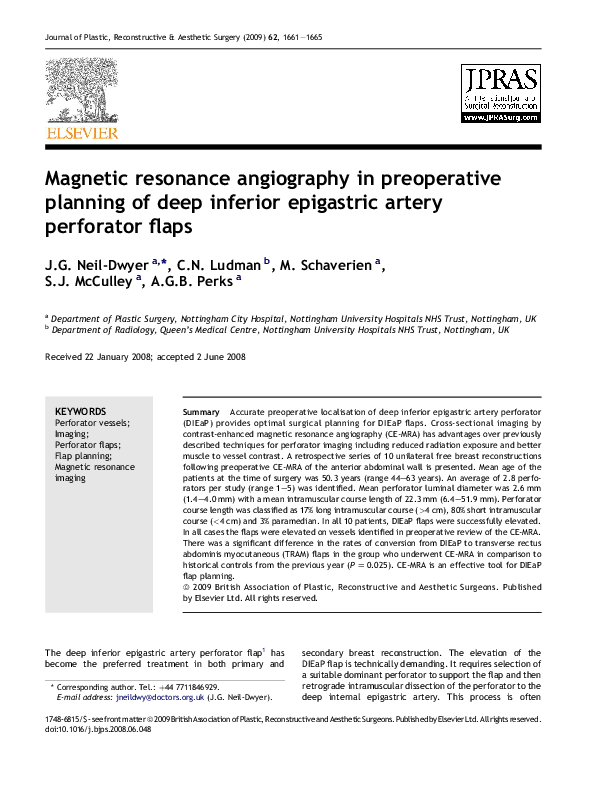 (PDF) Magnetic resonance angiography in preoperative planning of deep inferior epigastric artery ...