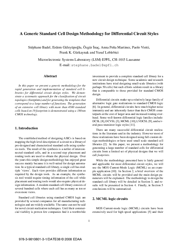 (PDF) A Generic Standard Cell Design Methodology for Differential ...