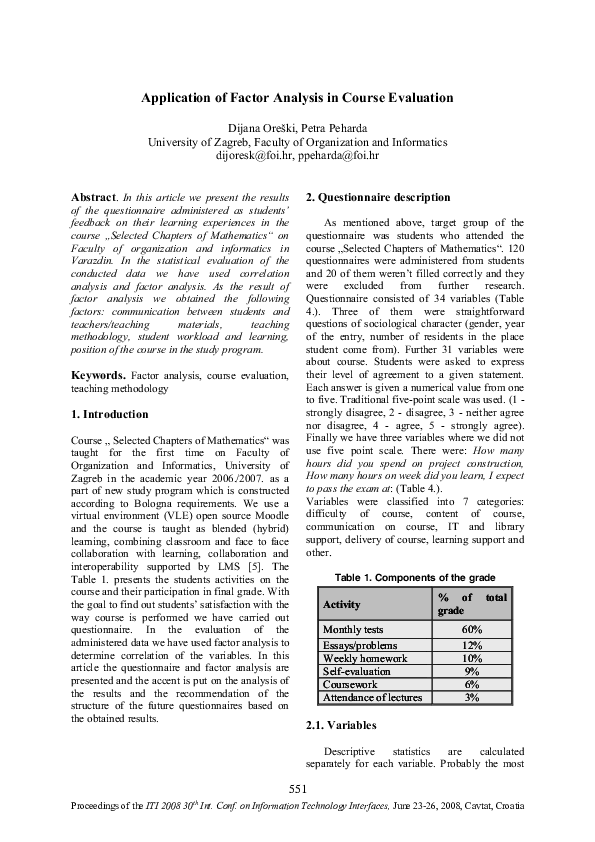 (PDF) Application of factor analysis in course evaluation