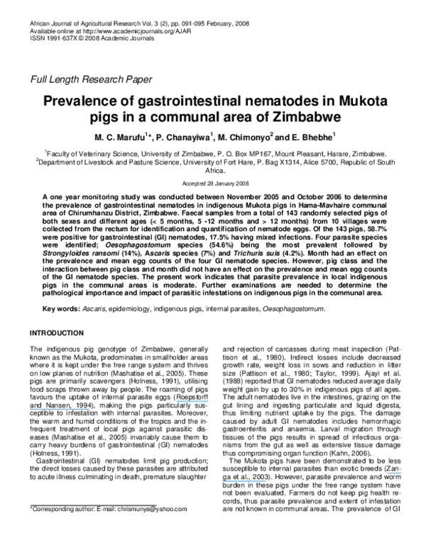 (PDF) Prevalence of gastrointestinal nematodes in Mukota pigs in a ...
