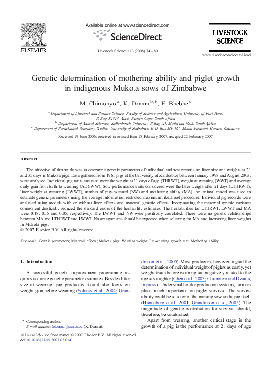 (PDF) Genetic determination of mothering ability and piglet growth in ...