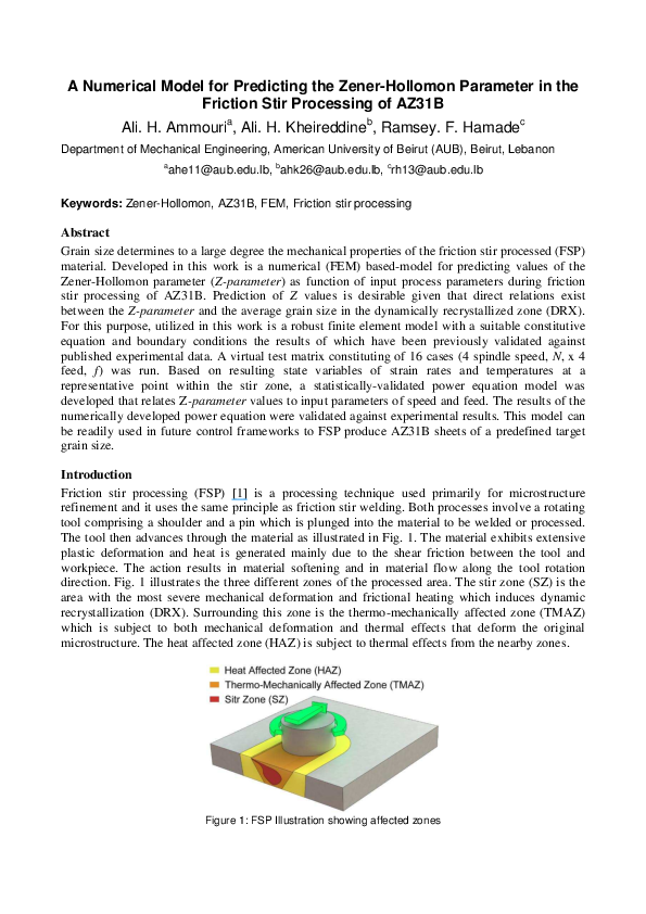 (PDF) A Numerical Model for Predicting the Zener-Hollomon Parameter in the Friction Stir ...