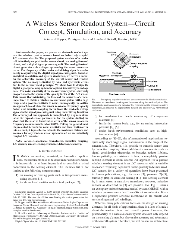 Pdf A Wireless Sensor Readout System—circuit Concept Simulation And