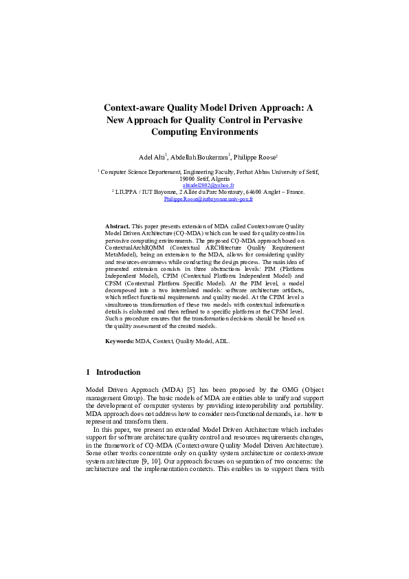 (PDF) Context-Aware Quality Model Driven Approach: A New Approach for Quality Control in ...