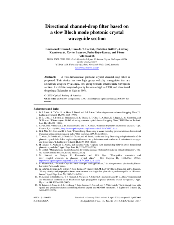 (PDF) Directional channel-drop filter based on a slow Bloch mode photonic crystal waveguide section