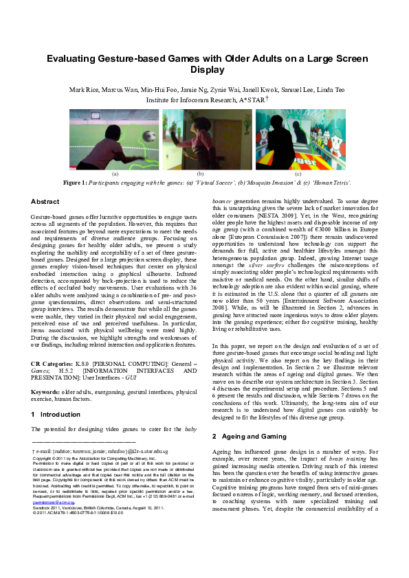 (PDF) Evaluating gesture-based games with older adults on a large ...