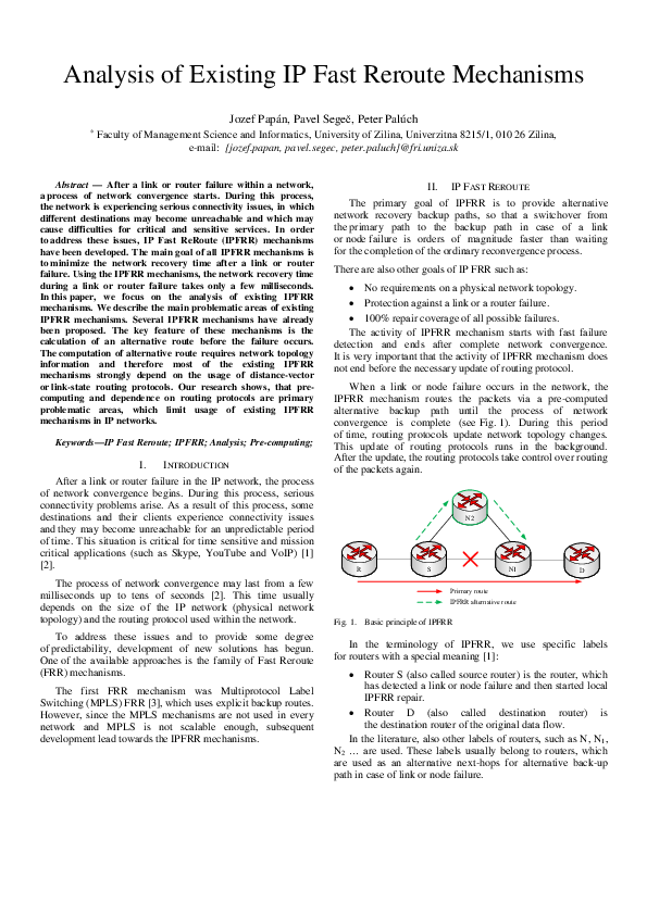 (PDF) Analysis of Existing IP Fast Reroute Mechanisms