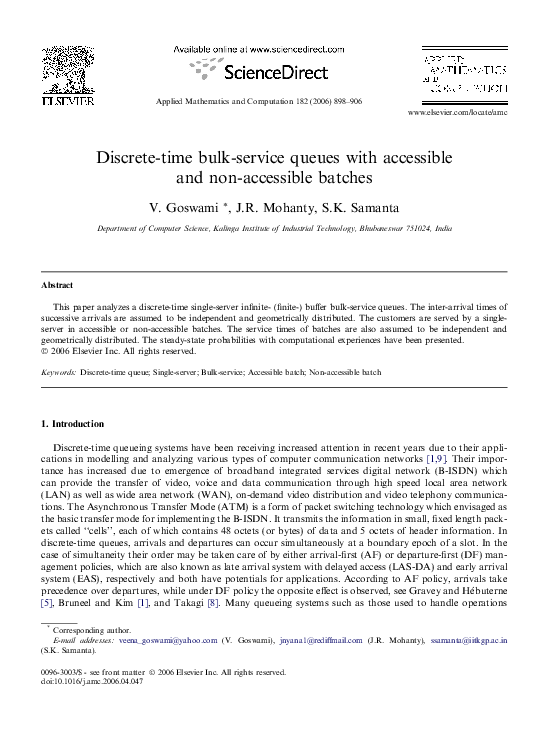 (PDF) Discrete-time batch service GI/Geo#47;1#47;N queue with accessible and non-accessible batches