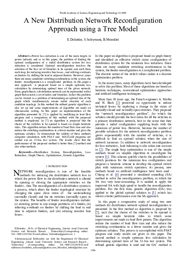 (PDF) A New Distribution Network Reconfiguration Approach using a Tree ...