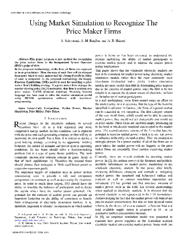 (PDF) Using Market Simulation to Recognize The Price Maker Firms