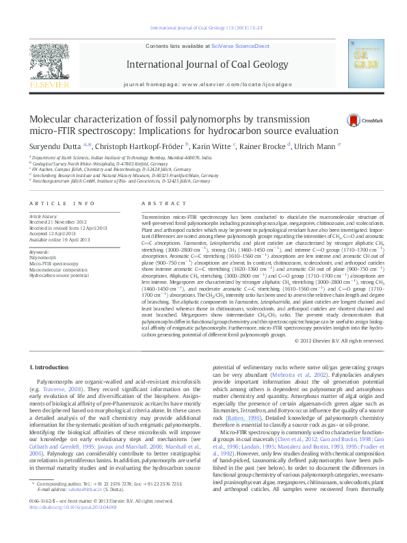 (PDF) Molecular characterization of fossil palynomorphs by transmission ...