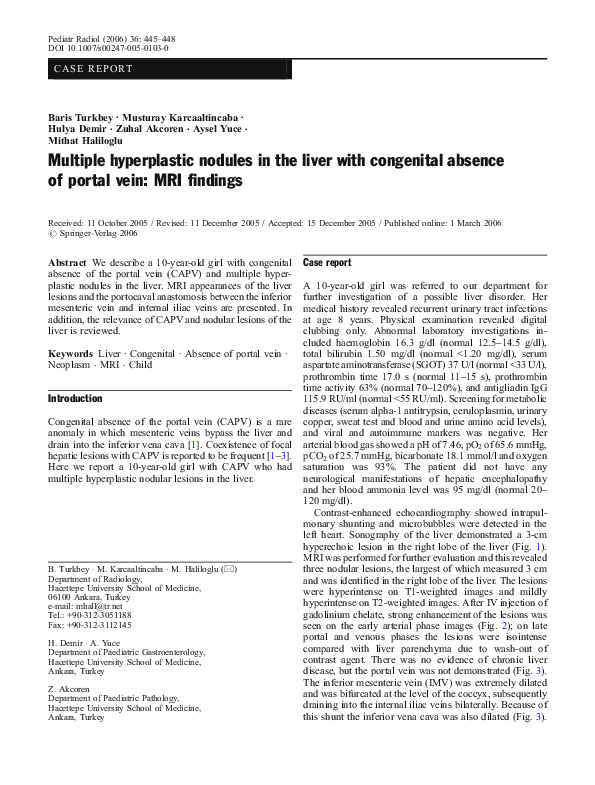 (PDF) Multiple hyperplastic nodules in the liver with congenital ...