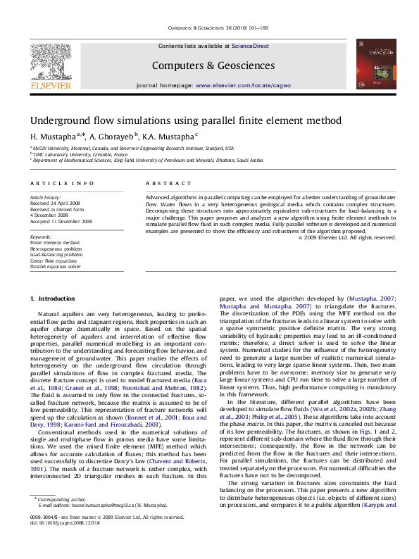 Pdf Underground Flow Simulations Using Parallel Finite Element Method