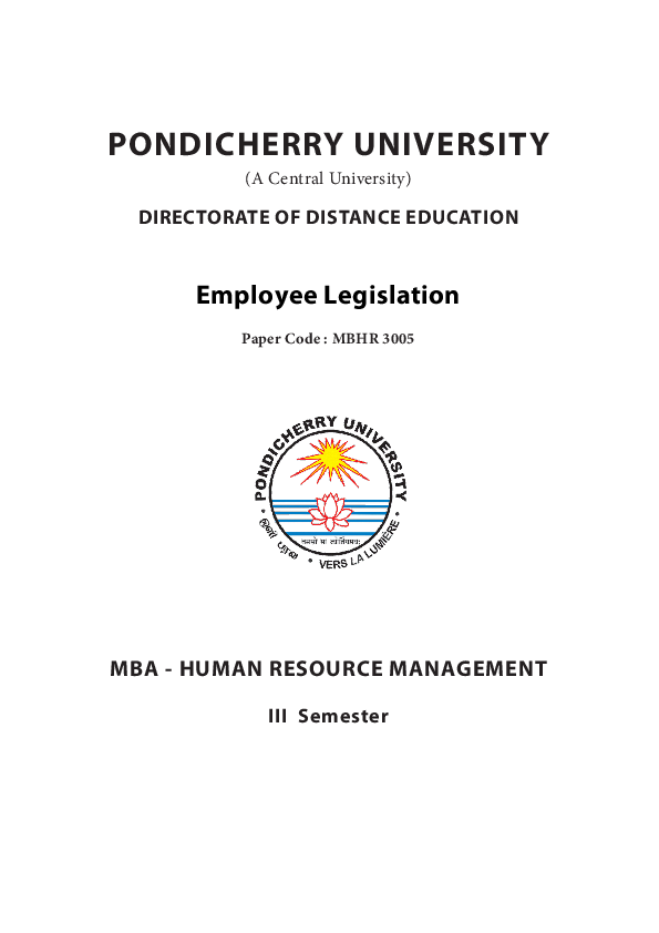 (PDF) DIRECTORATE OF DISTANCE EDUCATION Employee Legislation MBA -HUMAN ...
