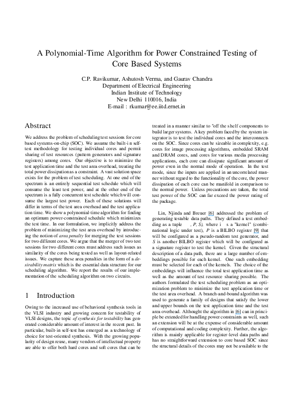 Pdf A Polynomial Time Algorithm For Power Constrained Testing Of Core Based Systems