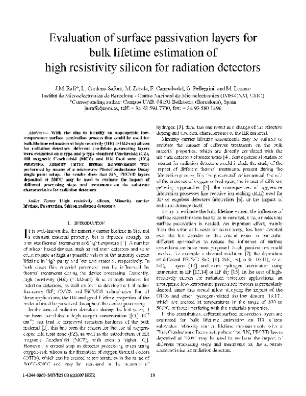(PDF) Evaluation of surface passivation layers for bulk lifetime estimation of high resistivity ...