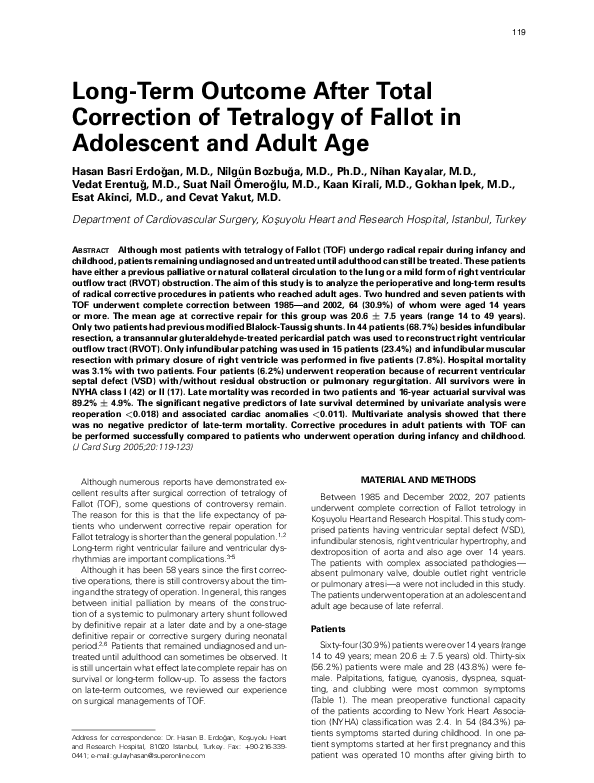 (PDF) Long-Term Outcome After Total Correction of Tetralogy of Fallot in Adolescent and Adult Age