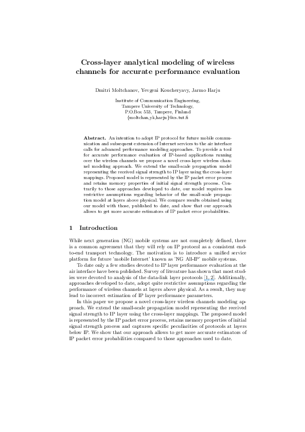 (PDF) Cross-Layer Analytical Modeling of Wireless Channels for Accurate Performance Evaluation