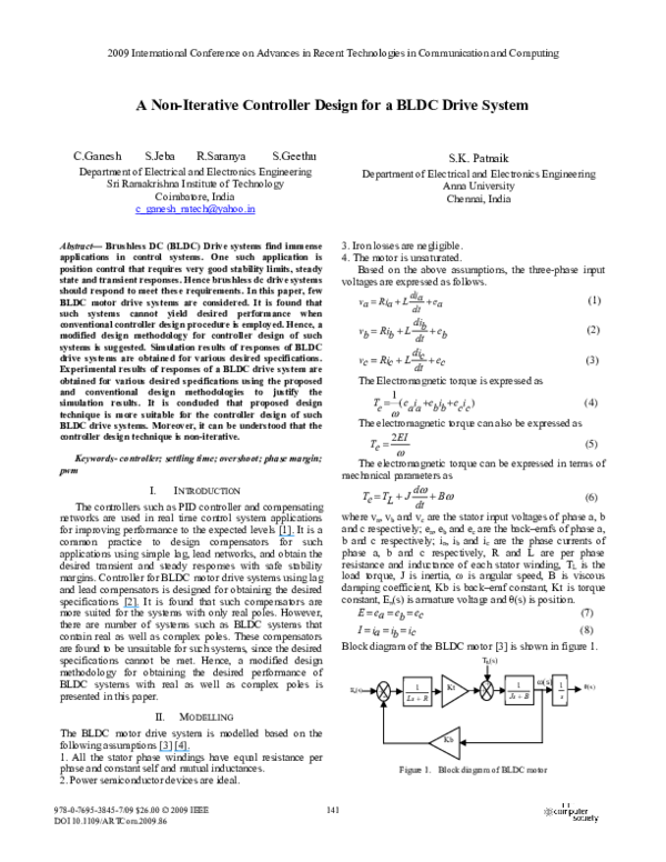 (PDF) A Non-Iterative Controller Design for a BLDC Drive System