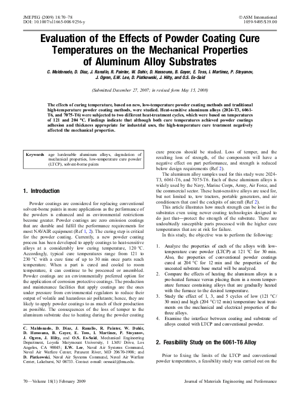 (PDF) Evaluation of the Effects of Powder Coating Cure Temperatures on ...