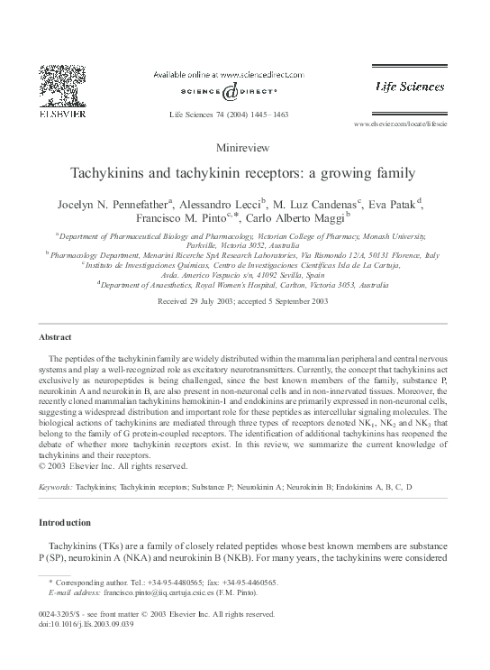 (PDF) Tachykinins and tachykinin receptors: a growing family