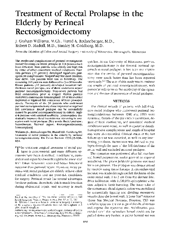 (PDF) Treatment of rectal prolapse in the elderly by perineal ...