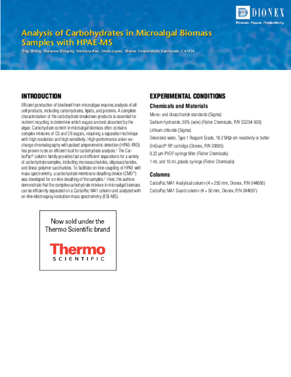 (PDF) Analysis of Carbohydrates in Microalgal Biomass Samples with HPAE ...