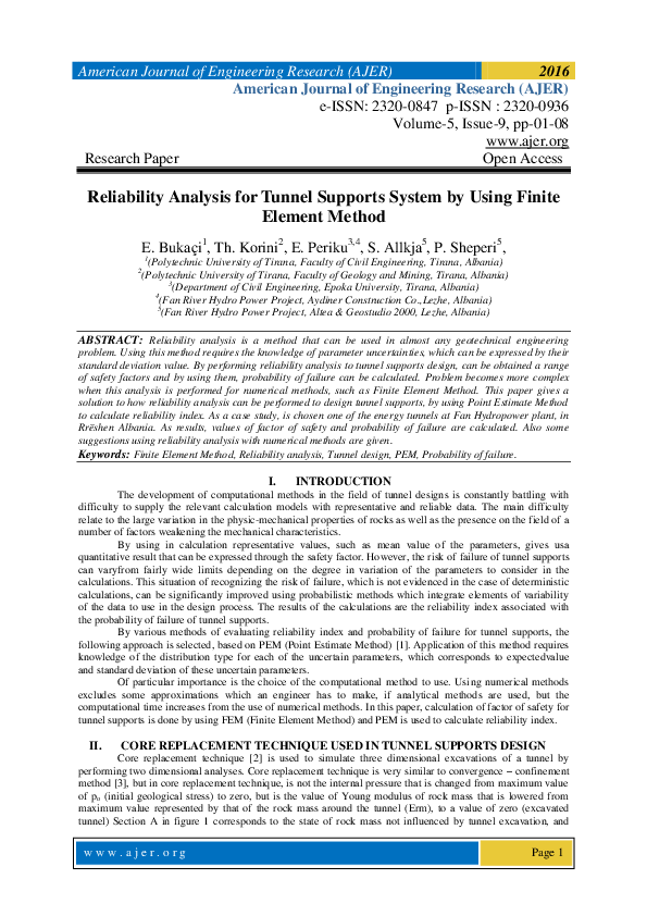 Pdf Reliability Analysis For Tunnel Supports System By Using Finite Element Method