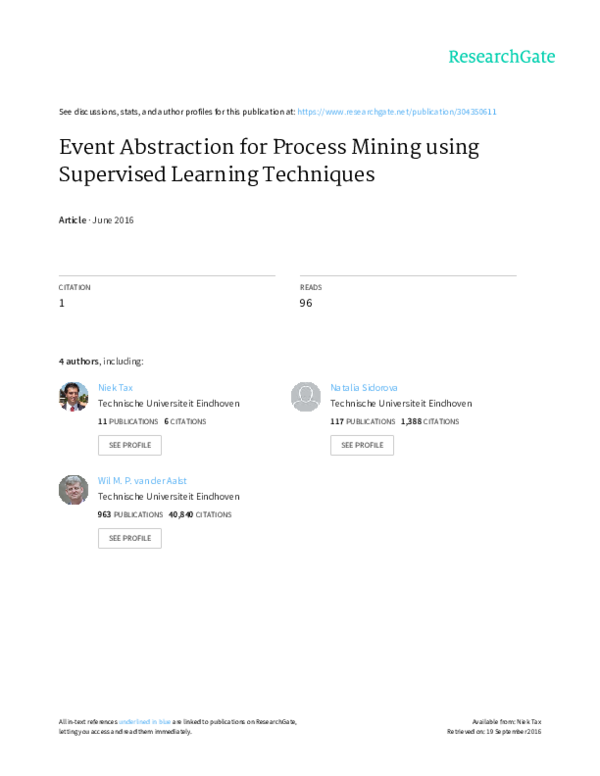 (PDF) Event Abstraction for Process Mining using Supervised Learning Techniques | Niek Tax ...