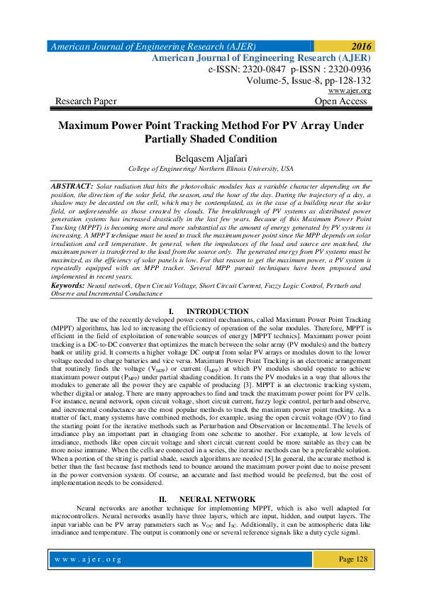 Pdf Maximum Power Point Tracking Method For Pv Array Under Partially