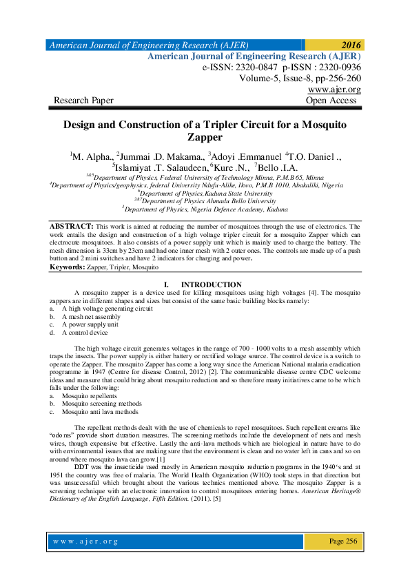 (PDF) Design and Construction of a Tripler Circuit for a Mosquito Zapper