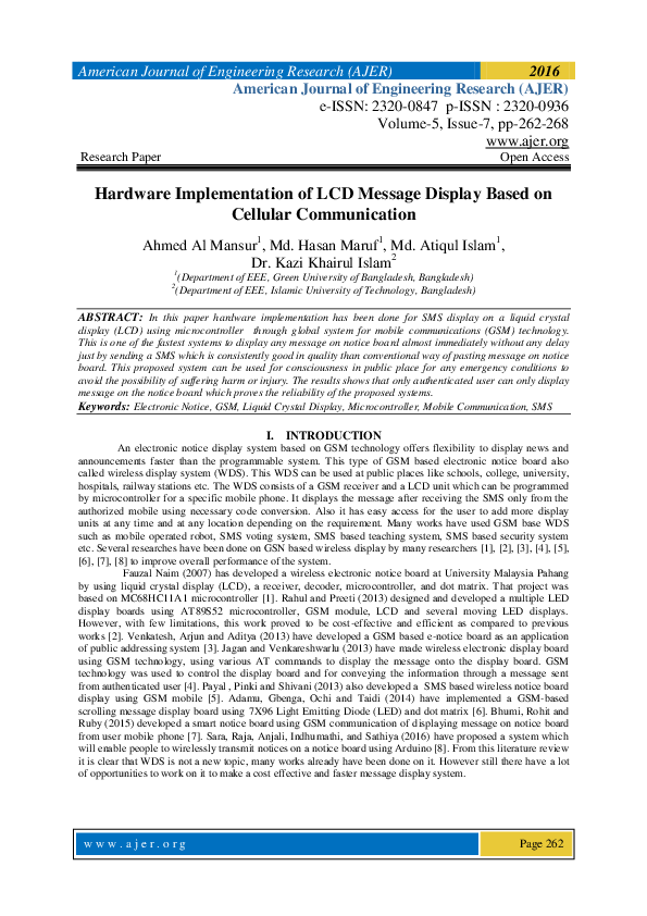 Pdf Hardware Implementation Of Lcd Message Display Based On Cellular Communication
