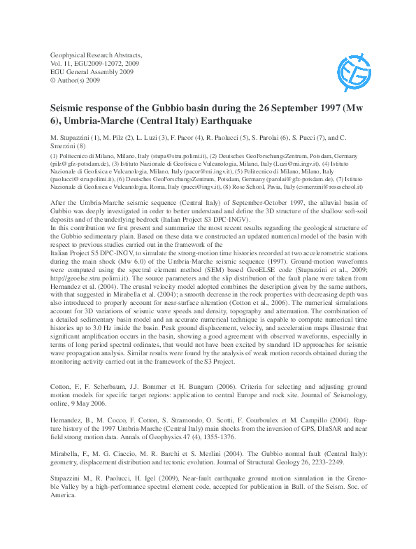 (PDF) Seismic response of the Gubbio basin during the 26 September 1997 ...