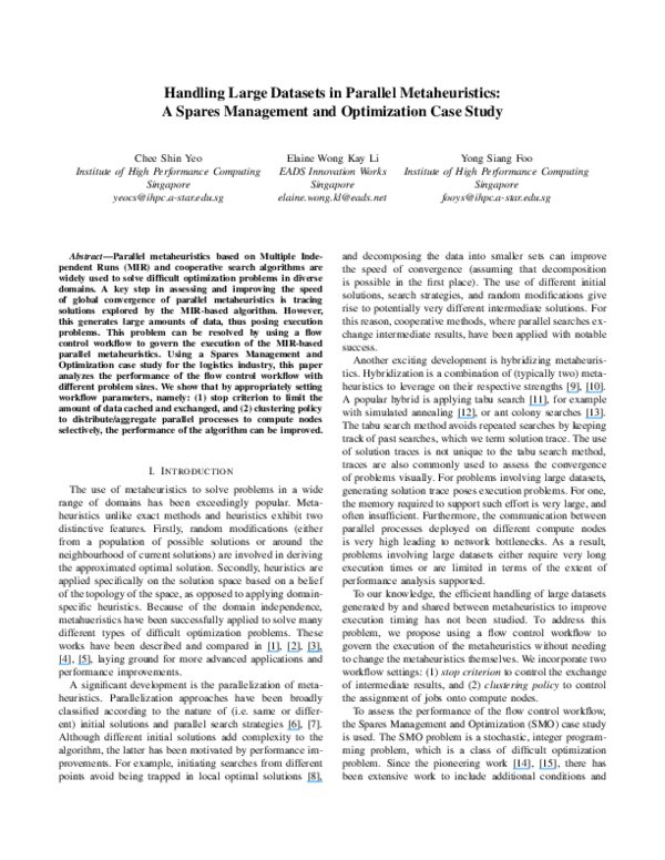 (PDF) Handling Large Datasets in Parallel Metaheuristics: A Spares Management and Optimization ...