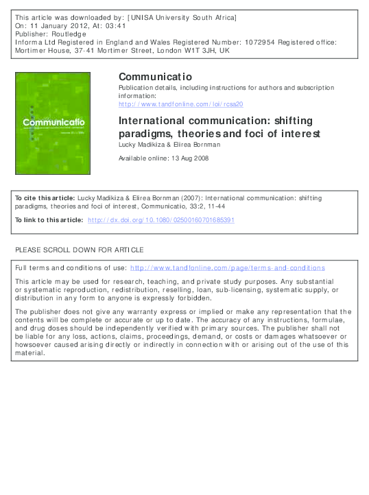 (PDF) International communication: shifting paradigms, theories and ...