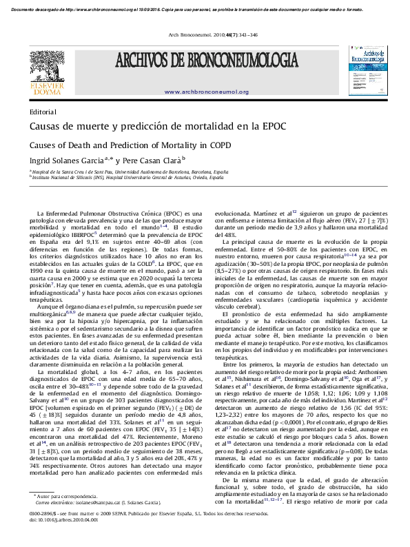 (PDF) Causes of Death and Prediction of Mortality in COPD