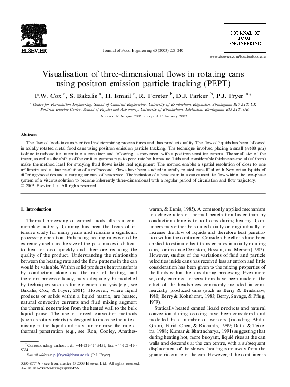 (PDF) Visualisation of three-dimensional flows in rotating cans using positron emission particle ...