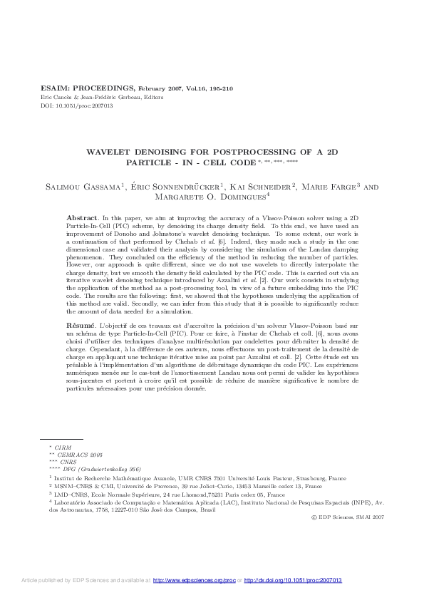 (PDF) Wavelet denoising for postprocessing of a 2D Particle-In-Cell ...