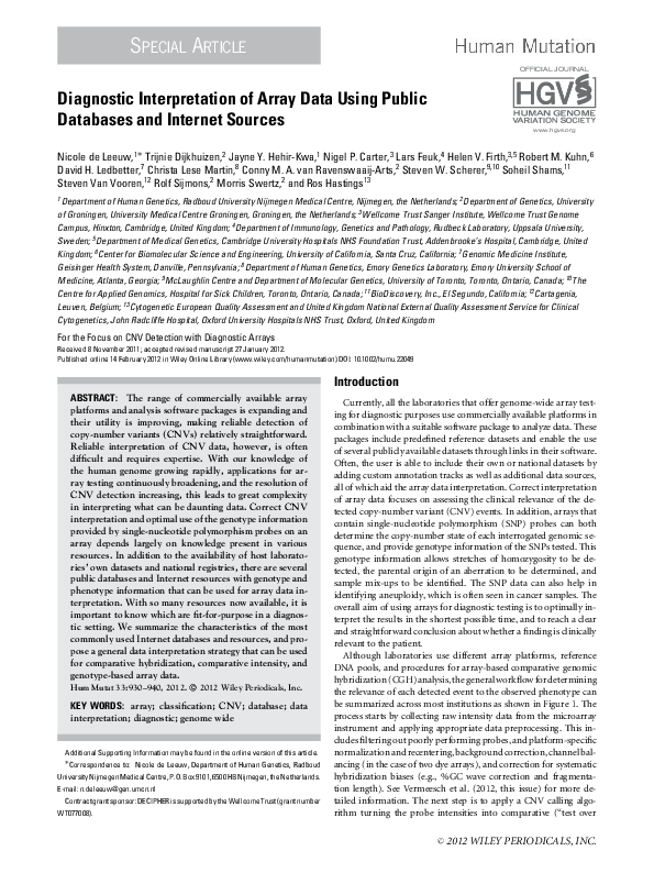 Pdf Diagnostic Interpretation Of Array Data Using Public Databases And Internet Sources