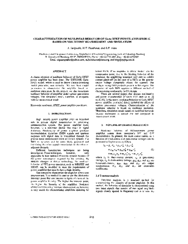 (PDF) Characterization of nonlinear behavior of GaAs HFET power ...
