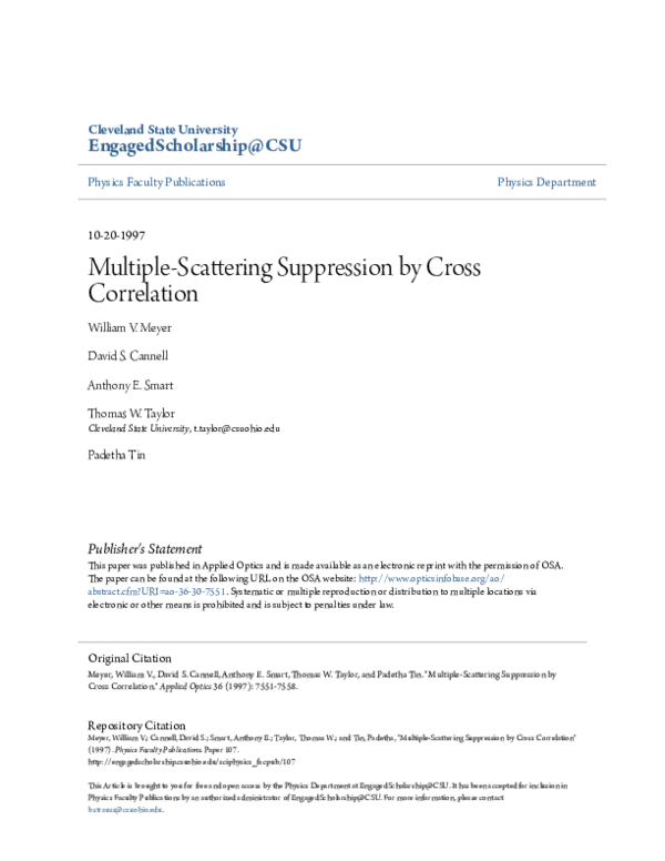 (PDF) Multiple-Scattering Suppression by Cross Correlation