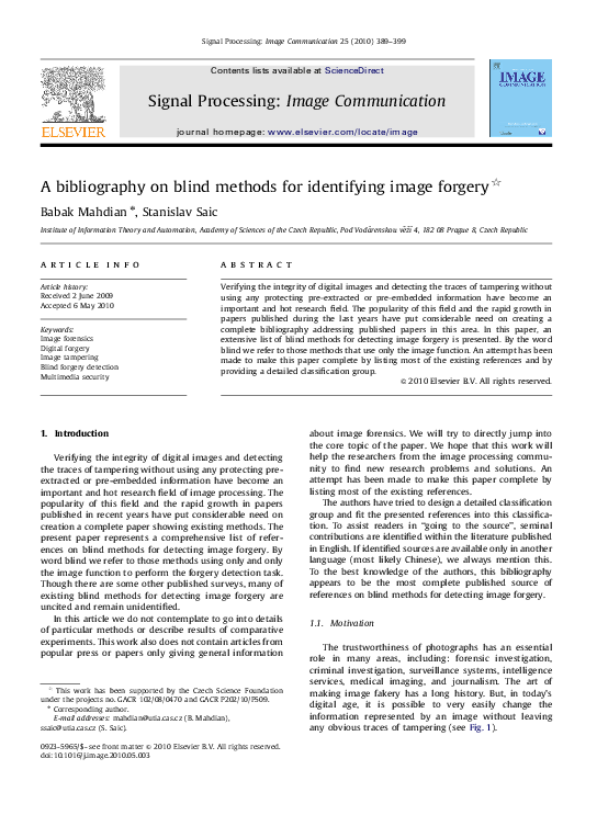Pdf A Bibliography On Blind Methods For Identifying Image Forgery