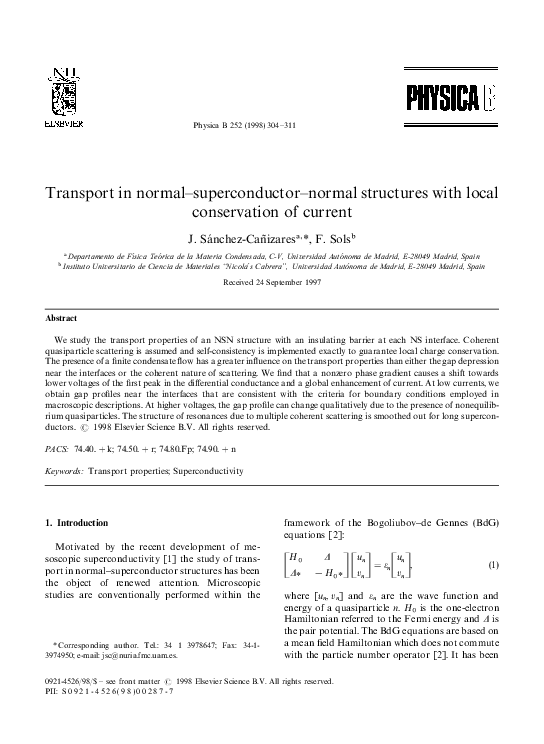 (PDF) Transport in normal–superconductor–normal structures with local ...