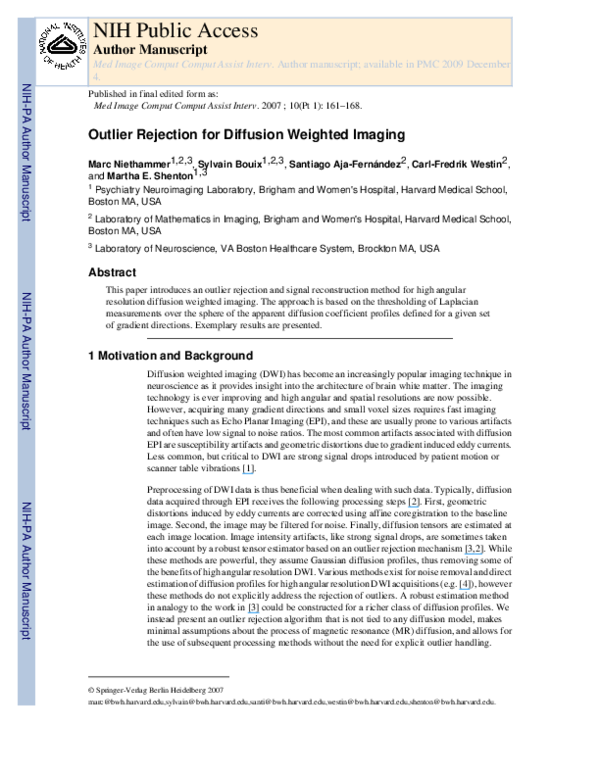 (PDF) Outlier Rejection for Diffusion Weighted Imaging