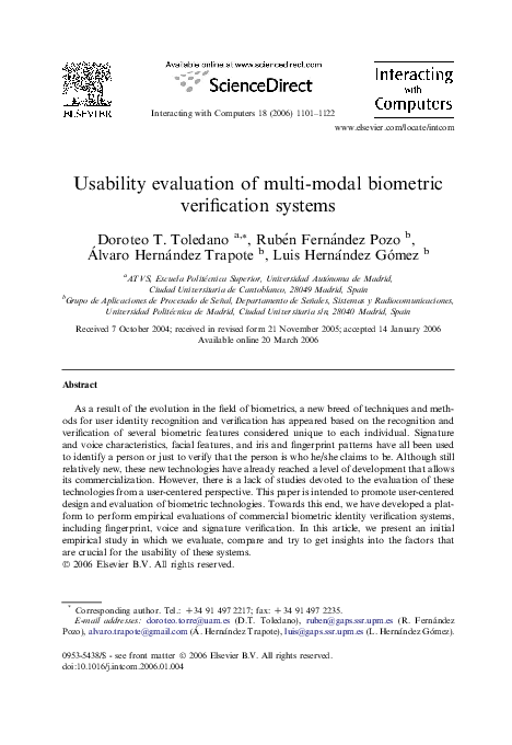 (PDF) Usability evaluation of multi-modal biometric verification systems