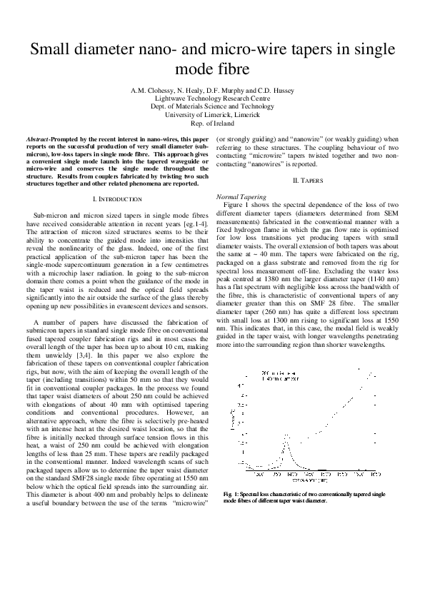 (PDF) Small diameter nano- and micro-wire tapers in single mode fibre