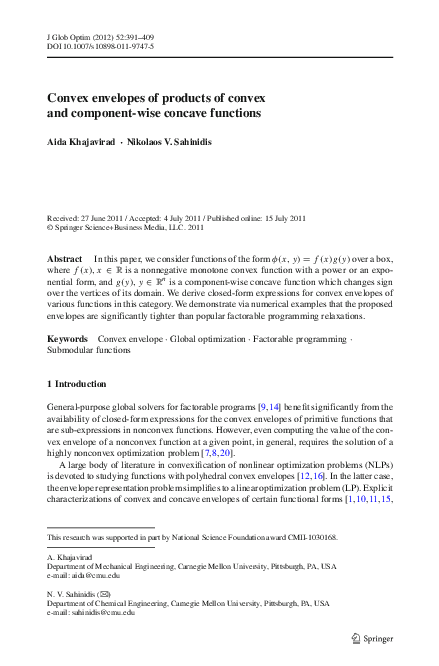 (PDF) Convex envelopes of products of convex and component-wise concave ...