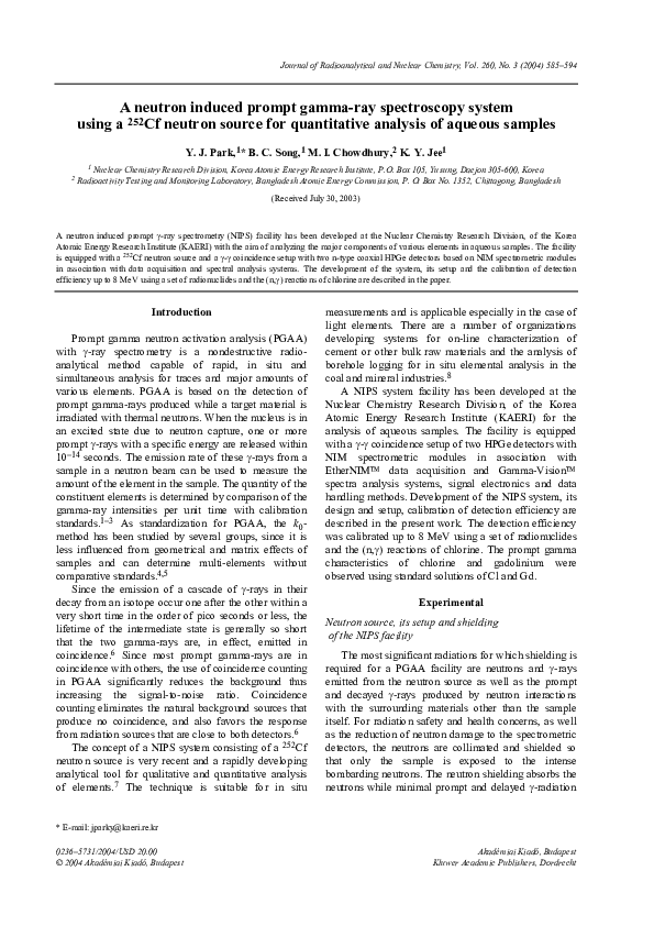 (PDF) A neutron induced prompt gamma-ray spectroscopy system using a ...