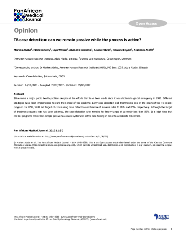 (PDF) TB case detection: can we remain passive while the process is active?